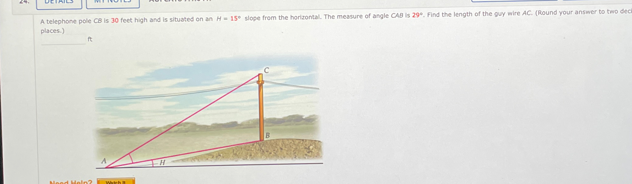 Solved A telephone pole CB ﻿is 30 ﻿feet high and is situated | Chegg.com