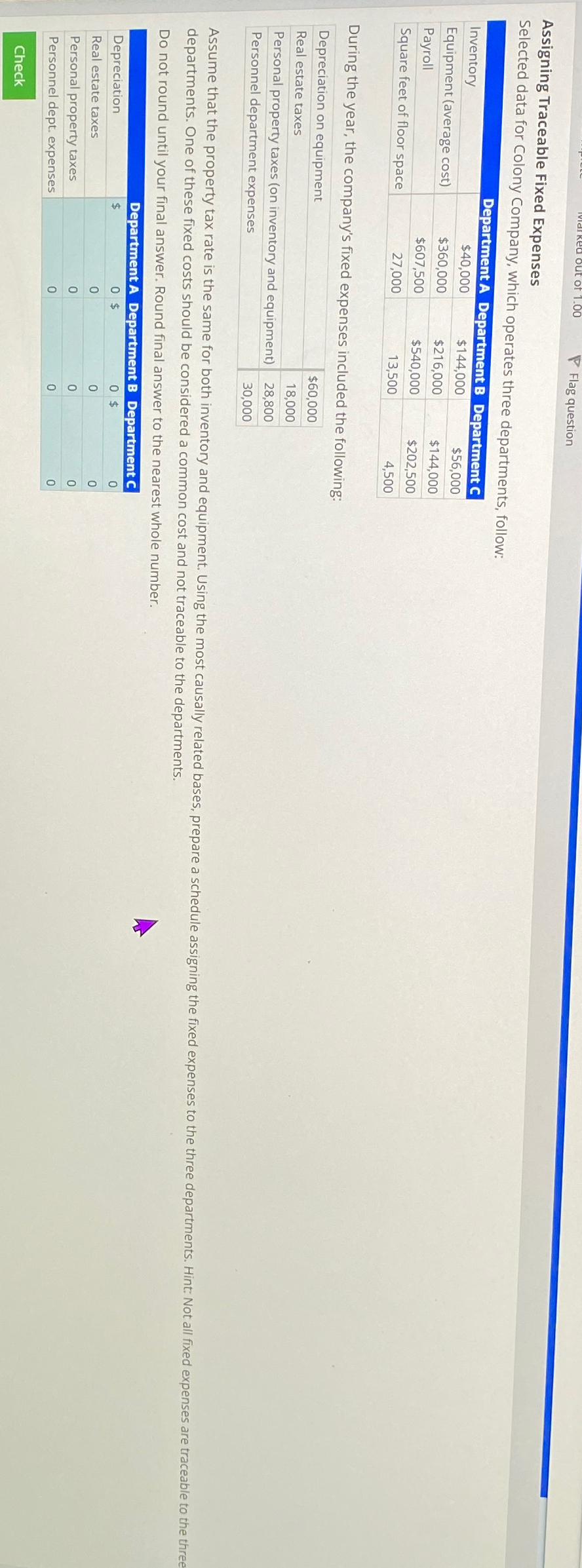 Solved Assigning Traceable Fixed ExpensesSelected data for | Chegg.com