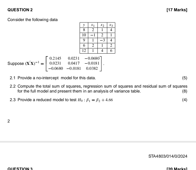 Solved QUESTION 2[17 ﻿Marks]Consider the following | Chegg.com