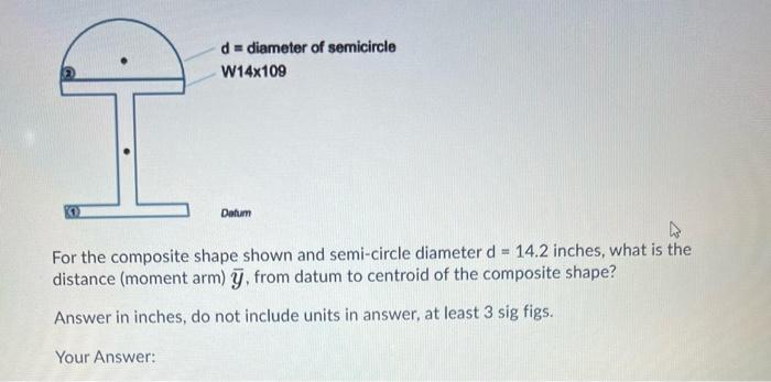 Solved d = diameter of semicircle W14x109 Datum For the | Chegg.com