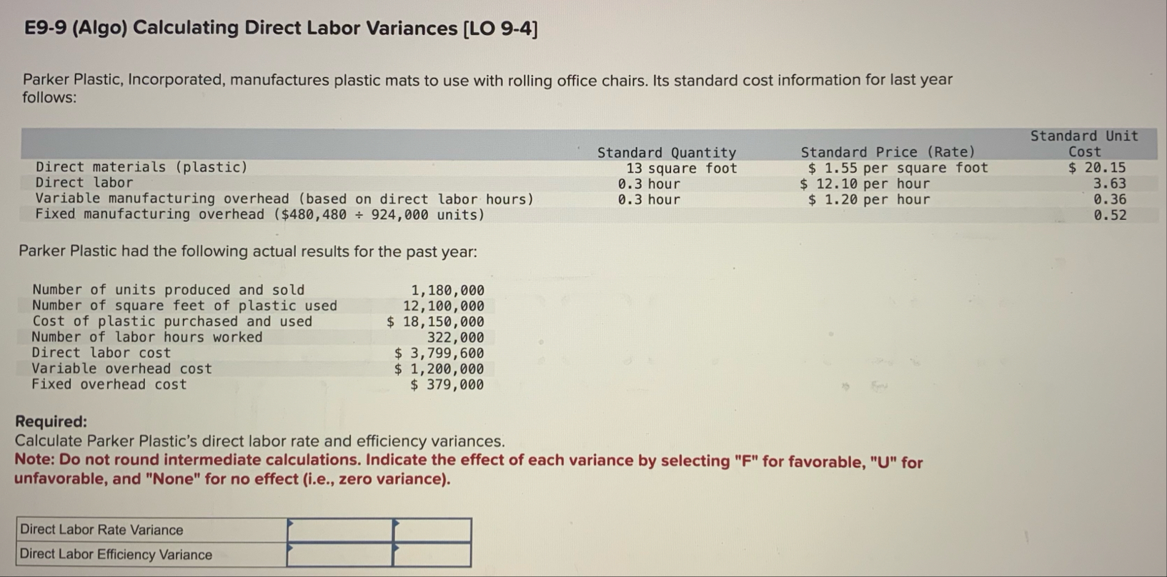 Solved E9-9 (Algo) ﻿Calculating Direct Labor Variances [LO | Chegg.com