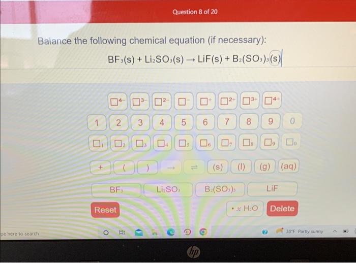 Solved Balance the following chemical equation (if | Chegg.com