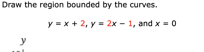 Solved Draw the region bounded by the curves.y=x+2,y=2x-1, | Chegg.com