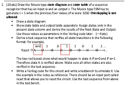 Solved (20 ﻿pts) ﻿Draw the Moore type state diagram and | Chegg.com