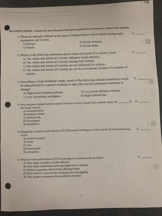 Solved MULTIPLE CHOICE, Choose the one alternative that best | Chegg.com