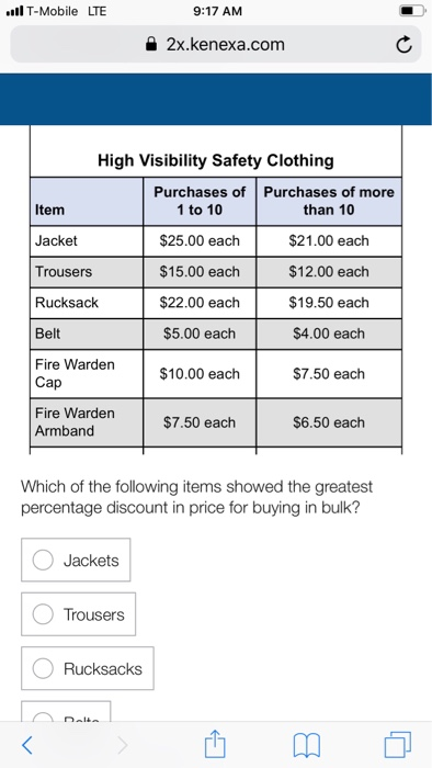 Solved 11 T-Mobile LTE 9:17 AM 2x.kenexa.com High Visibility | Chegg.com