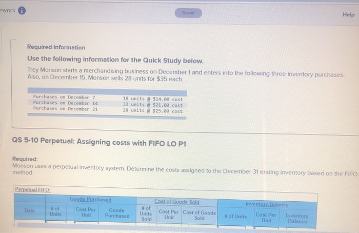 Solved ework Saved Help Required information Use the | Chegg.com