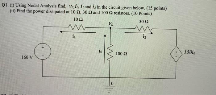 Solved Q1. (1) Using Nodal Analysis find, vo io, i, and iz | Chegg.com