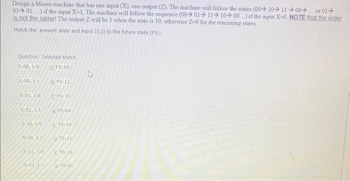 Solved Design a Moore machine that has one input (X), one | Chegg.com