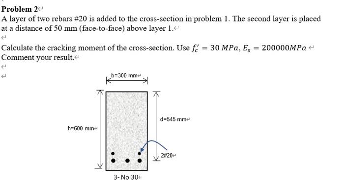 Solved Problem 2 A layer of two rebars #20 is added to the | Chegg.com