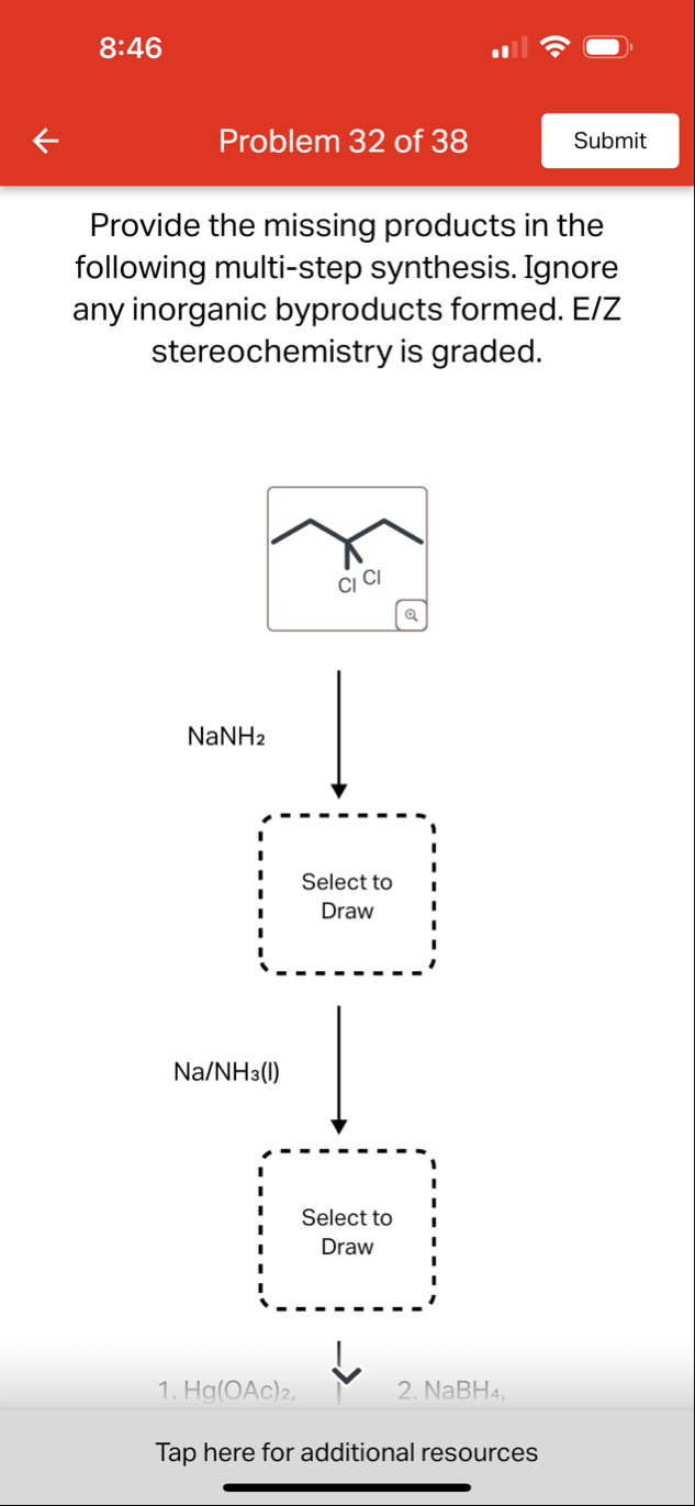 Solved 8:46Problem 32 ﻿of 38Provide the missing products in | Chegg.com