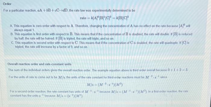 Solved To understand reaction order and rate constants. For | Chegg.com