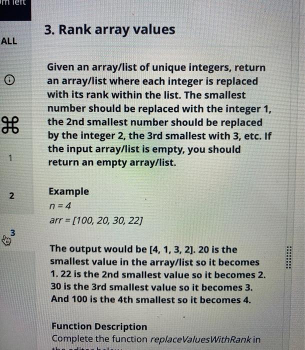 Solved 3. Rank array values ALL 26 Given an array/list of | Chegg.com