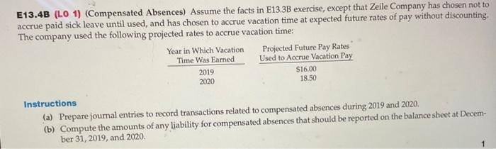 E13.4B (LO 1) (Compensated Absences) Assume the facts | Chegg.com