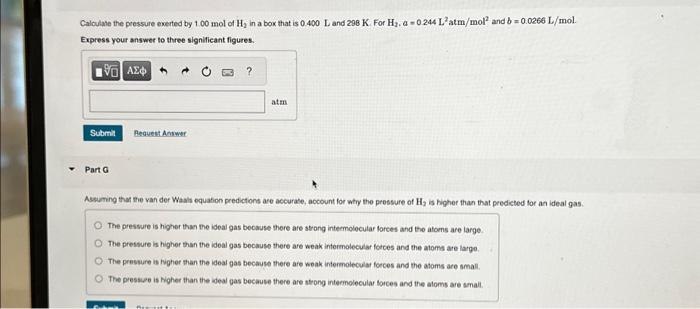 Solved Calculate the pressure exerted by 1.00 mol of H₂ in a | Chegg.com