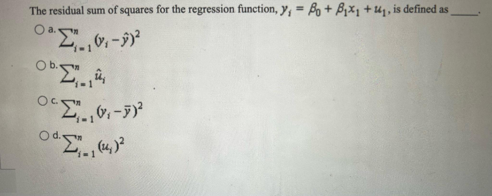 Solved The residual sum of squares for the regression | Chegg.com