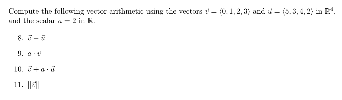 Solved Compute the following vector arithmetic using the | Chegg.com