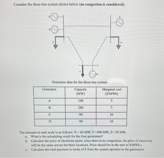 Solved Consider the three-bus system shown below (no | Chegg.com
