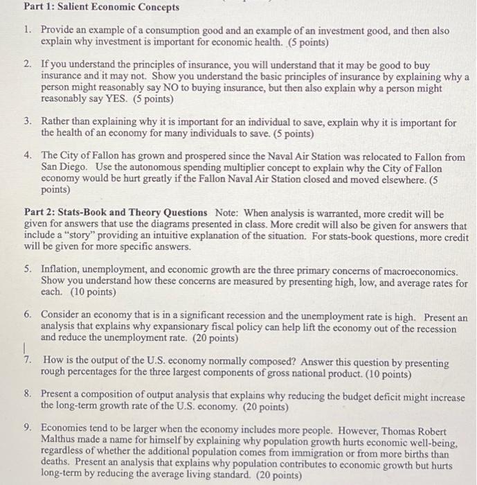 Solved Part 1: Salient Economic Concepts 1. Provide an | Chegg.com