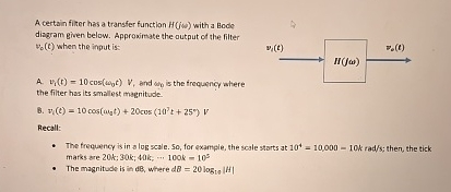 Solved A certain filter has a transfer function H (j ω ) | Chegg.com