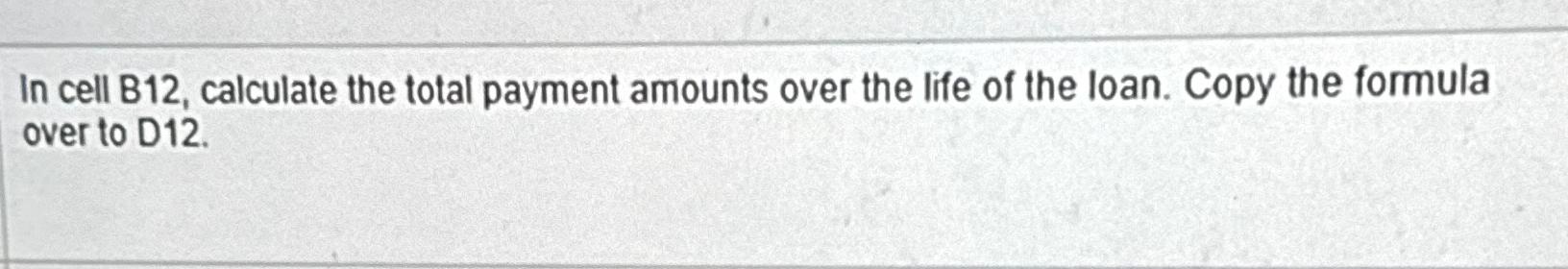 Solved In cell B12, ﻿calculate the total payment amounts | Chegg.com