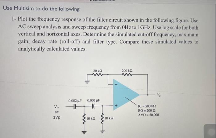 Solved Use Multisim to do the following: 1- Plot the | Chegg.com