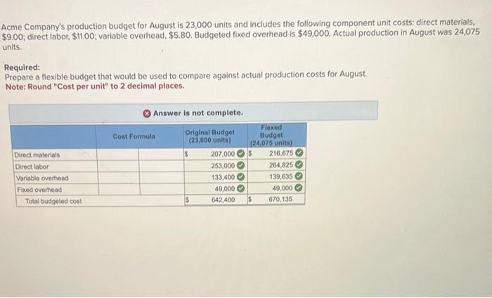 Solved Acme Company's production budget for August is 23,000 | Chegg.com
