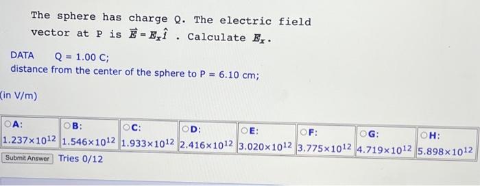 Solved The sphere has charge Q. The electric field vector at | Chegg.com