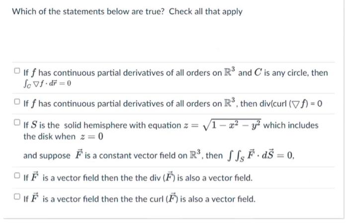 Solved Which of the statements below are true? Check all | Chegg.com