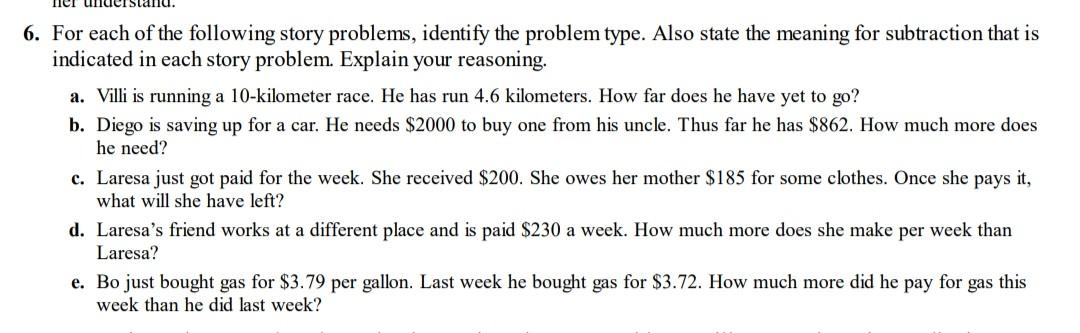 Solved 6. For each of the following story problems, identify | Chegg.com