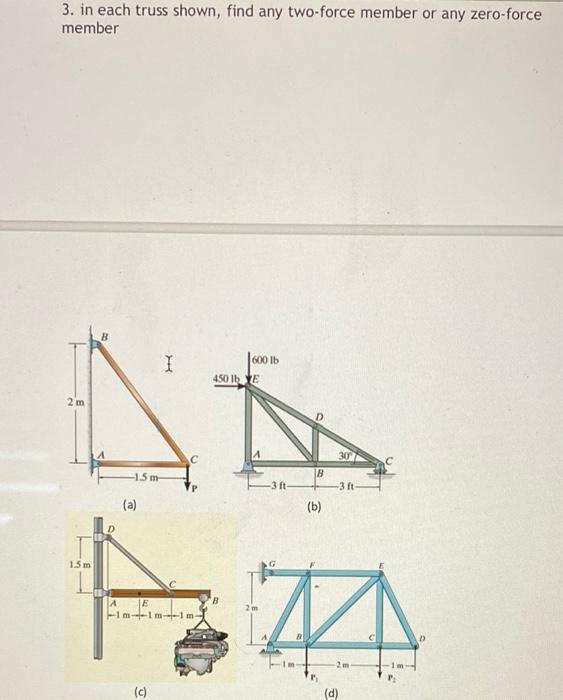 Solved 3. in each truss shown, find any two-force member or | Chegg.com