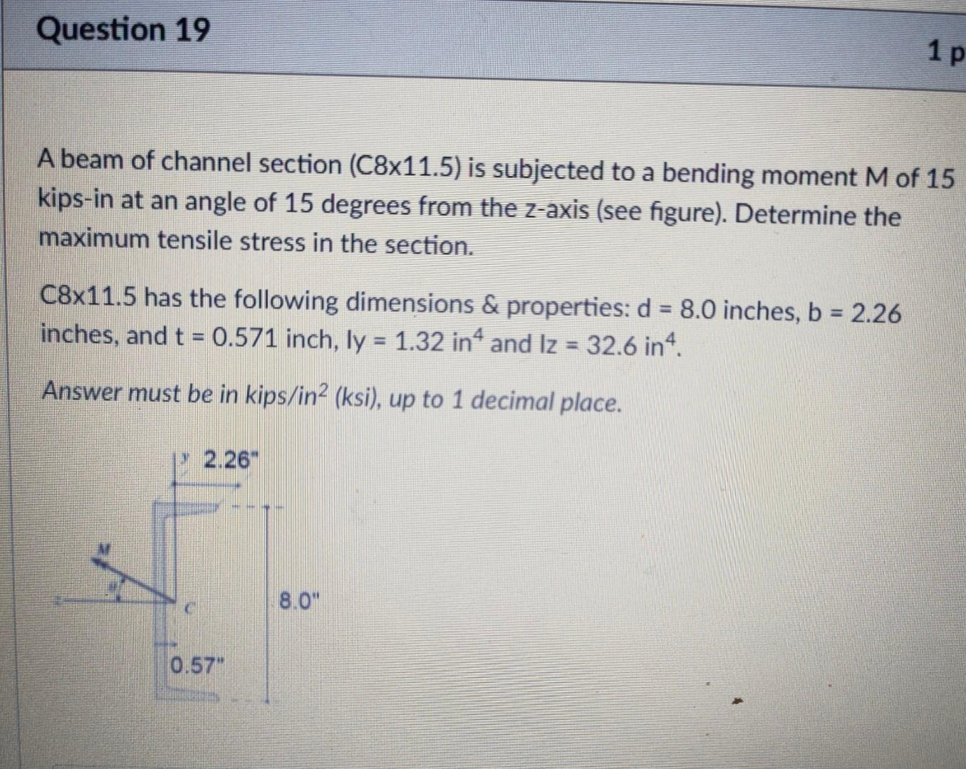 Solved Question 18 17 A beam of channel section (C8x11.5) is | Chegg.com