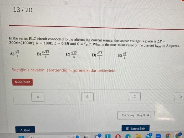 Solved In the series RLC circuit connected to the | Chegg.com