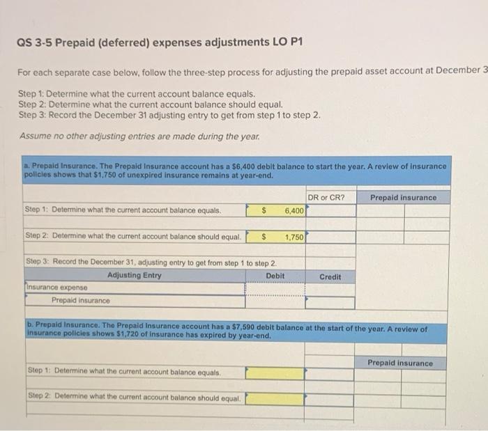 Solved QS 3-5 Prepaid (deferred) expenses adjustments LO P1 | Chegg.com