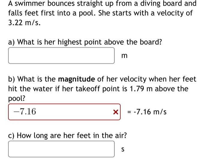 Solved A swimmer bounces straight up from a diving board and | Chegg.com