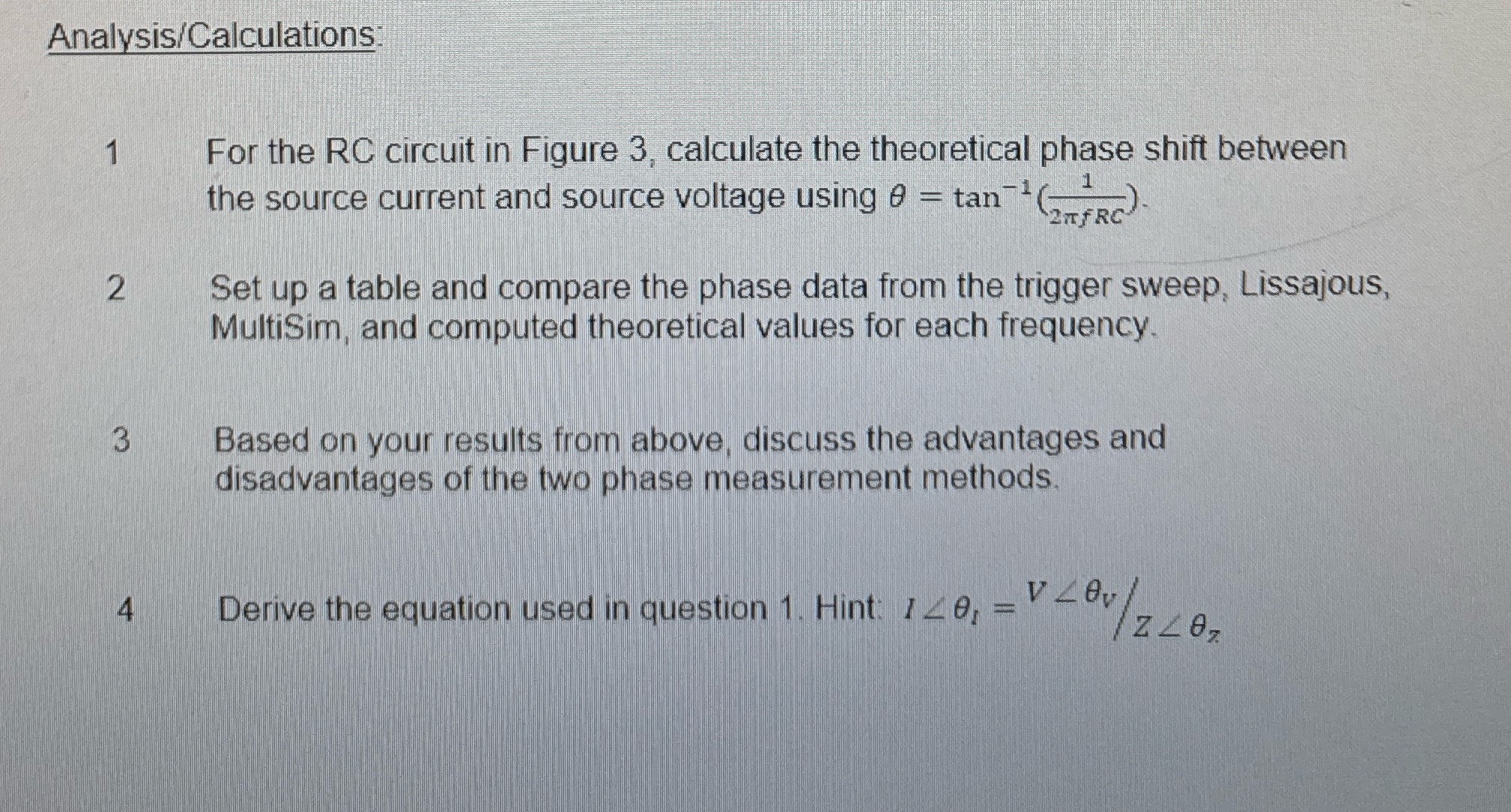 Analysis/Calculations:1 ﻿For the RC circuit in Figure | Chegg.com