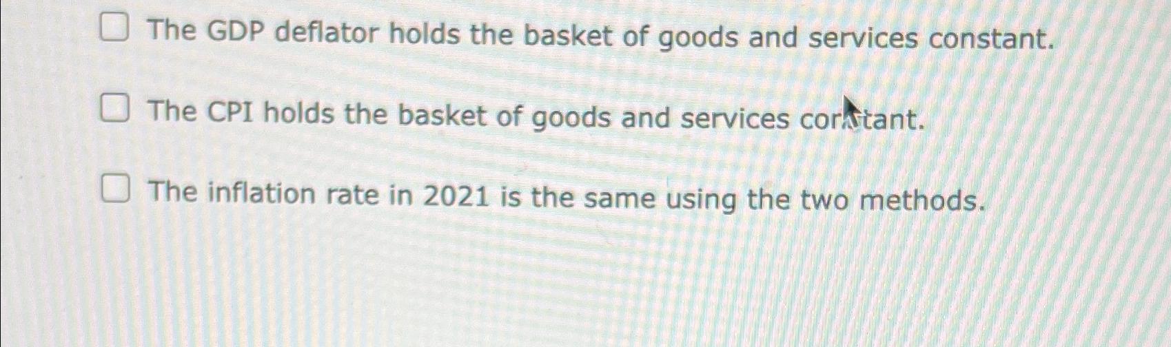 Solved The GDP deflator holds the basket of goods and | Chegg.com