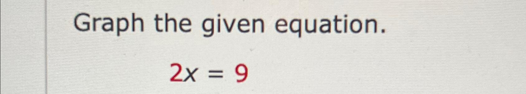 Solved Graph the given equation.2x=9 | Chegg.com