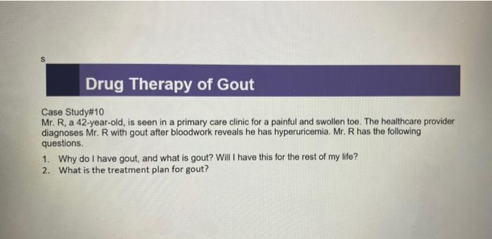 Solved Drug Therapy of Gout Case Study#10 Mr. R. a | Chegg.com