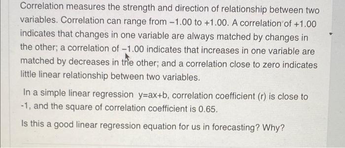 Solved Correlation measures the strength and direction of | Chegg.com