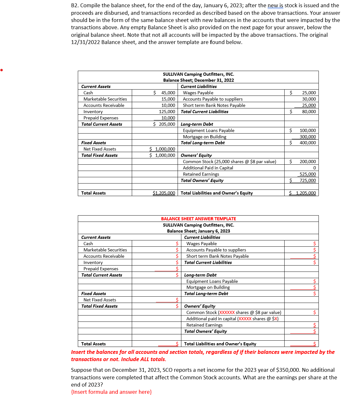 B2. ﻿Compile the balance sheet, for the end of the | Chegg.com
