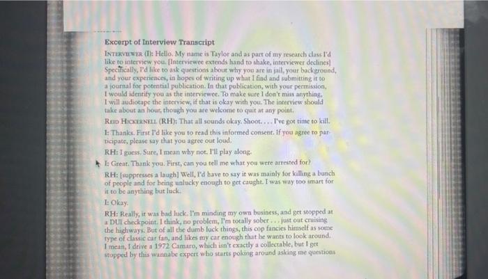 Solved Excerpt of Interview Transcript INTexvewze (I): | Chegg.com