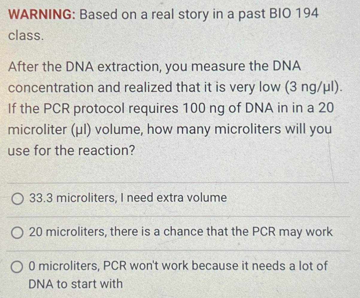 Solved WARNING: Based on a real story in a past BIO 194 | Chegg.com