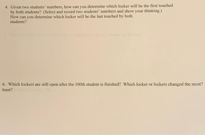 Solved The Locker Problem There are 100 lockers in one | Chegg.com