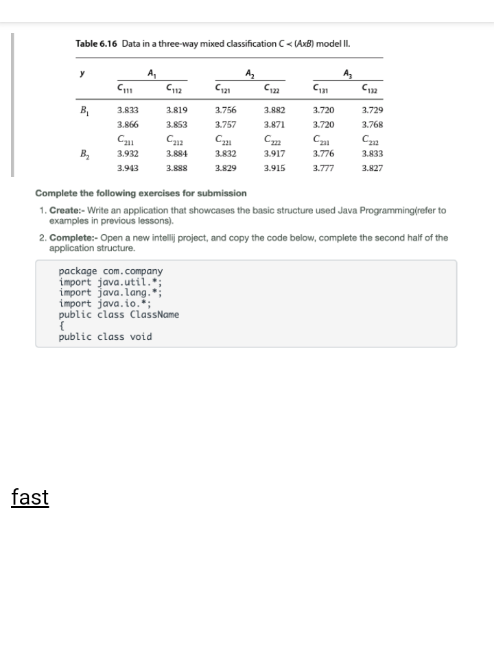 Table 6.16 Data in a three-way mixed classification | Chegg.com