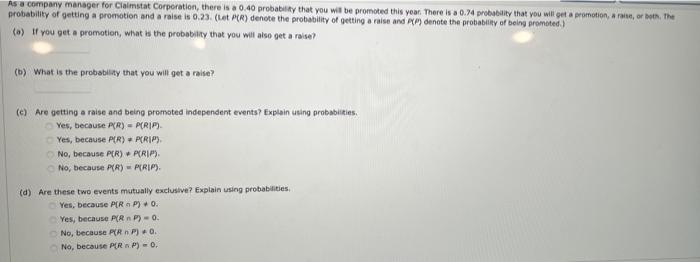 Solved As a company manager for Claimstat Corporation, there | Chegg.com