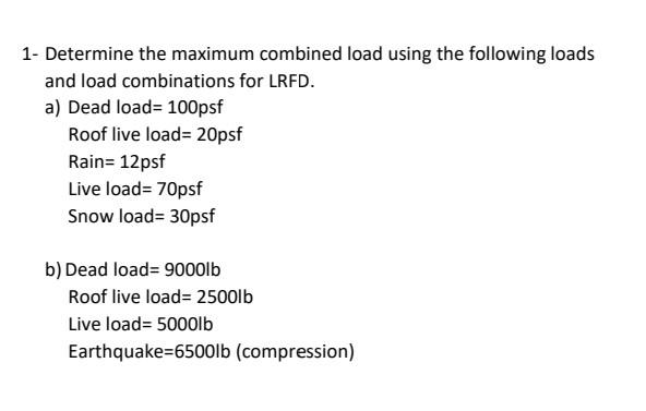 Solved 1- Determine the maximum combined load using the | Chegg.com
