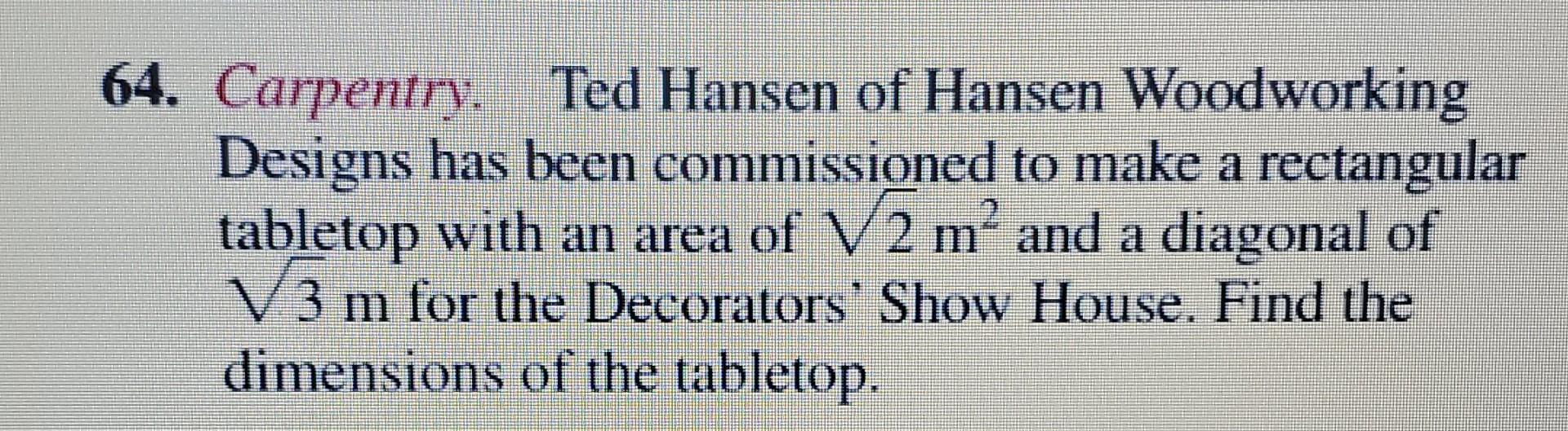 Solved 64. Carpentry. Ted Hansen of Hansen Woodworking | Chegg.com