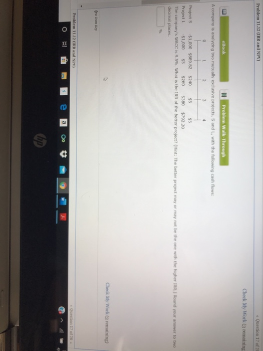 Solved Problem 11.12 (IRR and NPV) Question 17 of 2 Check My | Chegg.com