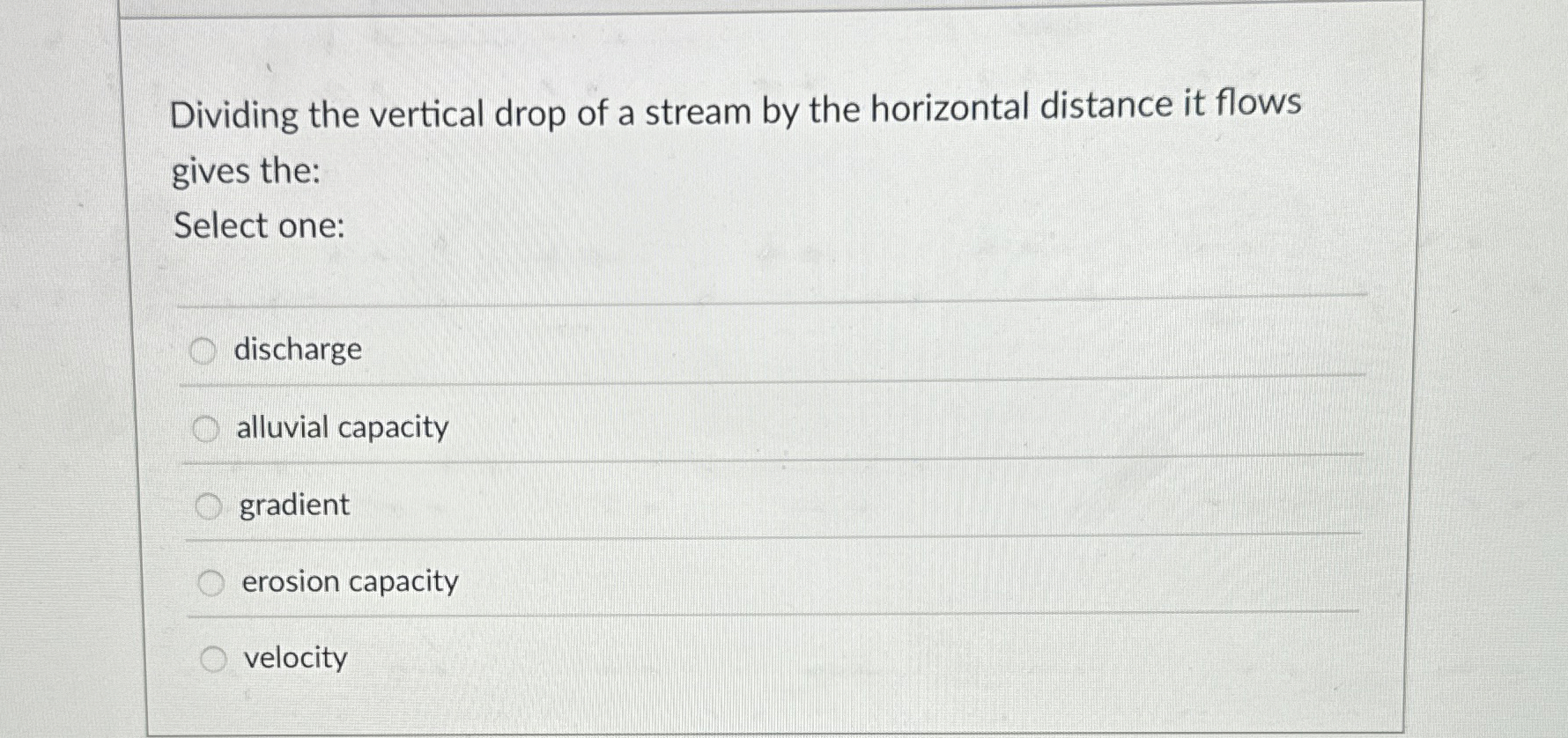 Solved Dividing the vertical drop of a stream by the | Chegg.com
